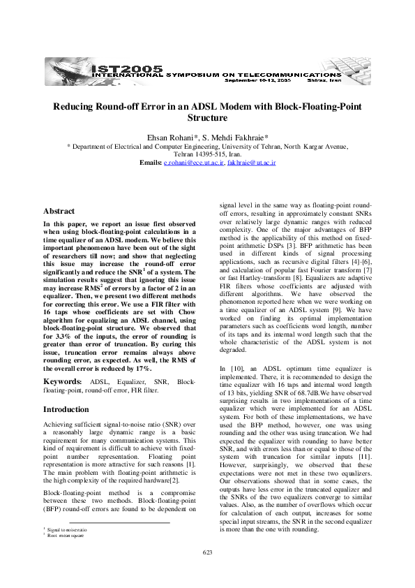 Pdf Reducing Round Off Error In An Adsl Modem With Block Floating