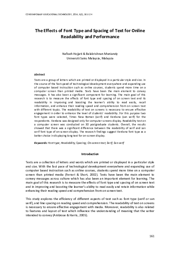 The Effects of Font Type and Spacing of Text for Online Readability and ...
