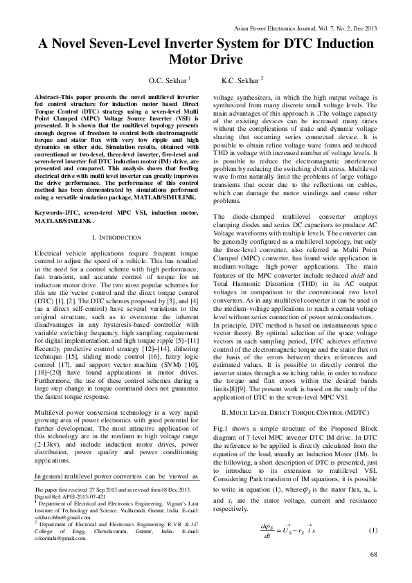 Pdf A Novel Seven Level Inverter System For Dtc Induction Motor Drive