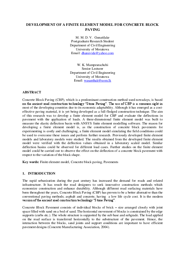 Pdf Development Of A Finite Element Model For Concrete Block Paving