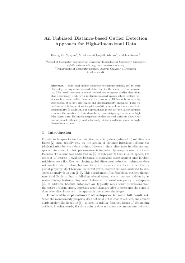 Pdf An Unbiased Distance Based Outlier Detection Approach For High