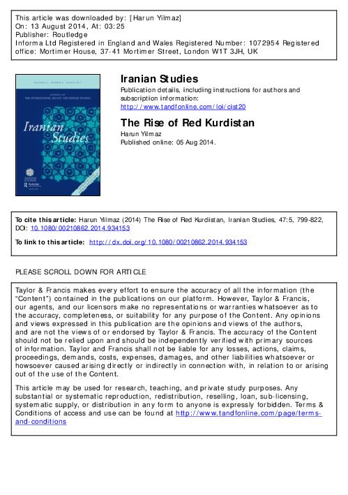 (PDF) 2014. 'The Rise of Red Kurdistan’. Iranian Studies: Journal of ...