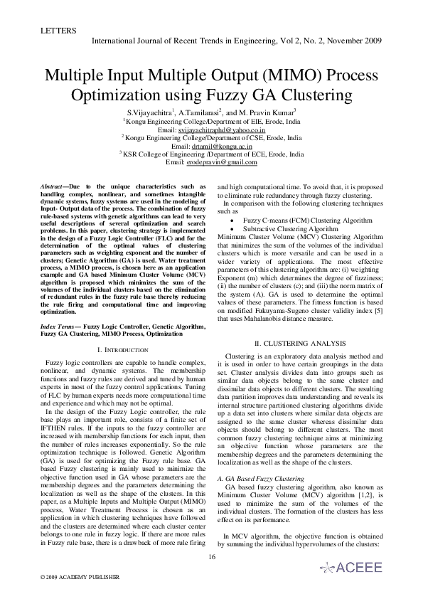 Pdf Multiple Input Multiple Output Mimo Process Optimization Using