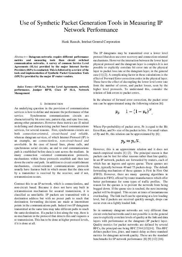 (PDF) Use of Synthetic Packet Generation Tools to Measure Packet loss ...