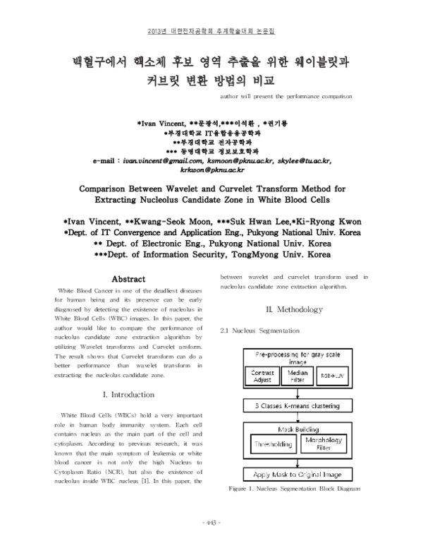 Pdf Kiet2013 Comparison Between Wavelet And Curvelet Transform Method For Extracting Nucleus 