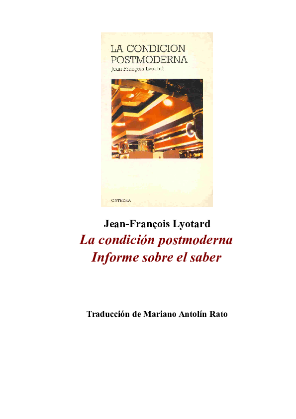 (DOC) Lyotard - La condicion postmoderna