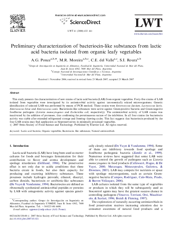Pdf Preliminary Characterization Of Bacteriocin Like Substances From Lactic Acid Bacteria