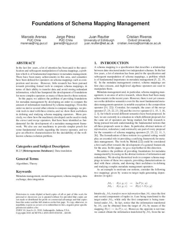 (PDF) Foundations of Schema Mapping Management