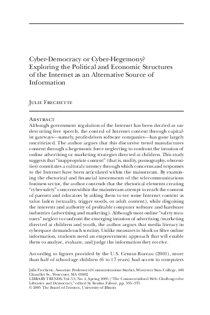 (PDF) Cyber-Democracy or Cyber-Hegemony? Exploring the Political and ...
