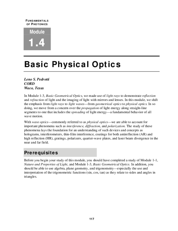 (PDF) 17 F U N D AM E N T AL S O F PHOTONICS Basic Physical Optics