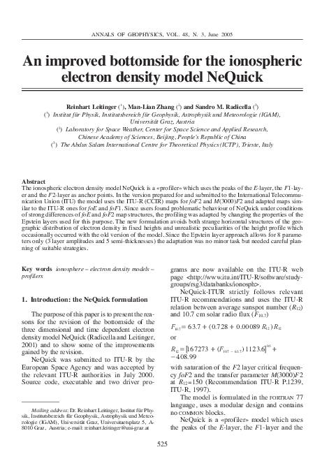 (PDF) An improved bottomside for the ionospheric electron density model NeQuick