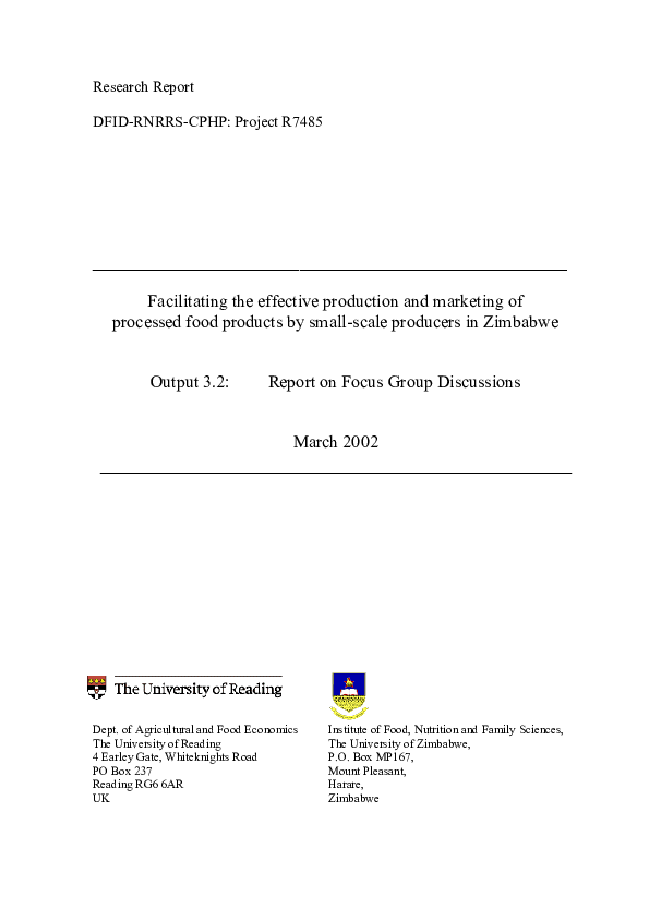 (PDF) Report on focus group discussions DFID project