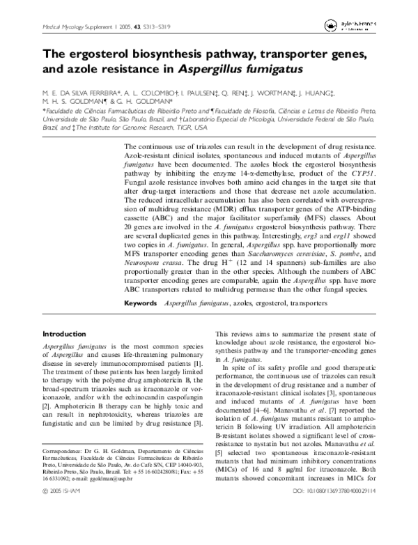 (PDF) Ergosterol Pathway and Azole Resistance in A. fumigatus