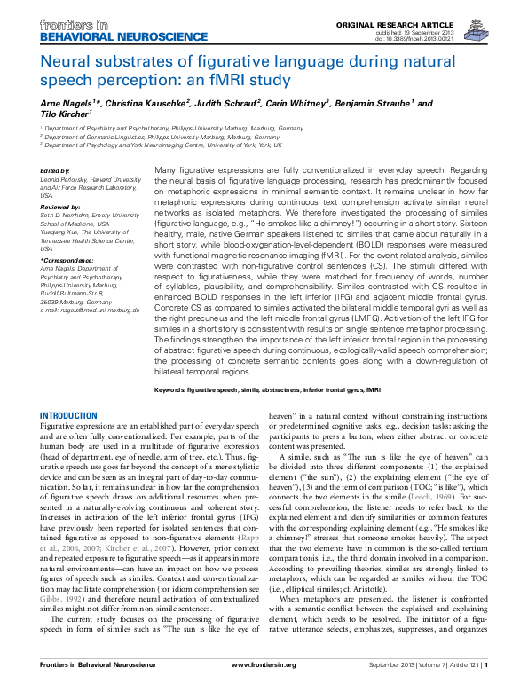 Neural substrates of figurative language during natural speech ...