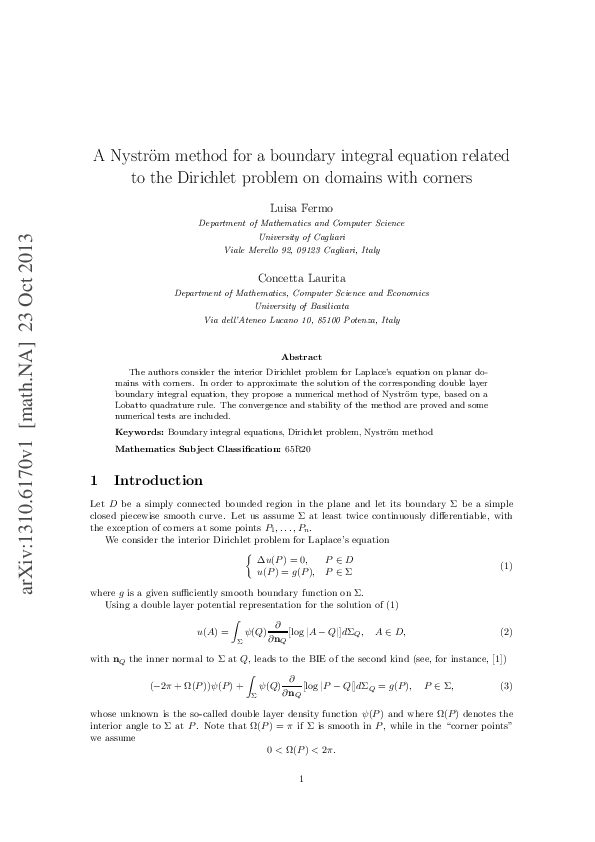 (PDF) A Nystrom method for a boundary integral equation related to the Dirichlet problem on ...