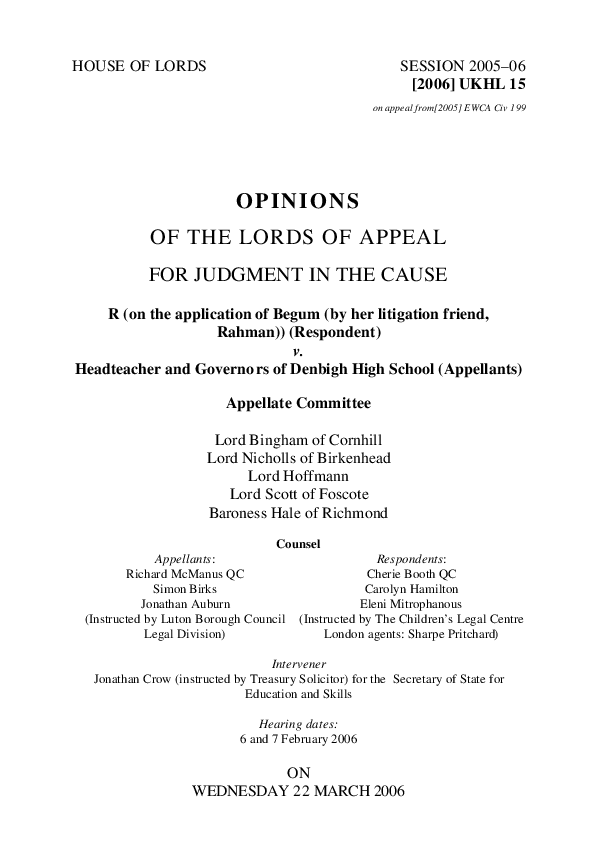 (PDF) Headteacher and Governors of Denbigh High School (Appellants ...