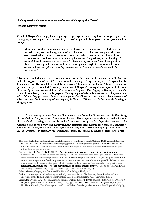 (PDF) A Cooperative Correspondence: the letters of Gregory the Great