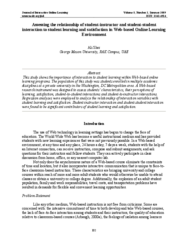 (PDF) Assessing the relationship of student-instructor and student-student interaction to ...