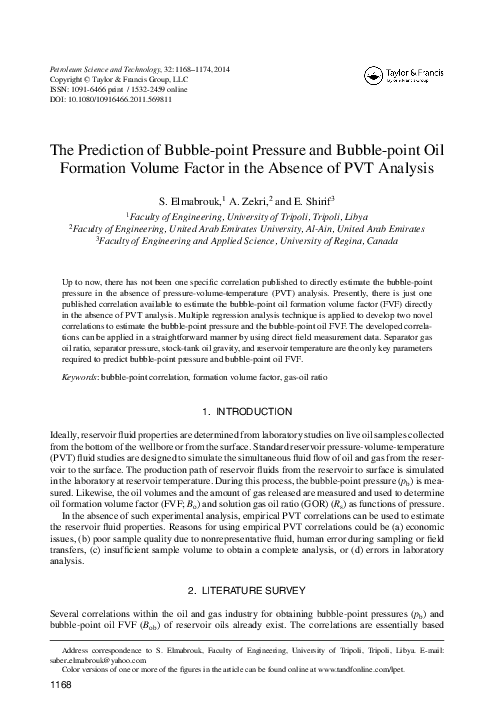 (PDF) The Prediction of Bubble-point Pressure and Bubble-point Oil