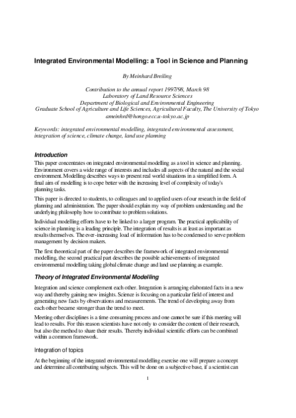 (PDF) Integrated Environmental Modelling: a Tool in Science and ...