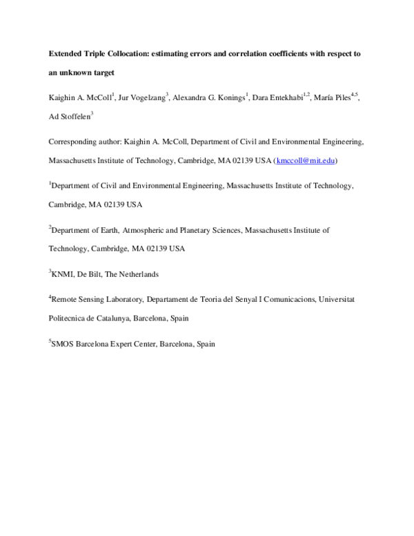 Pdf Extended Triple Collocation Estimating Errors And Correlation