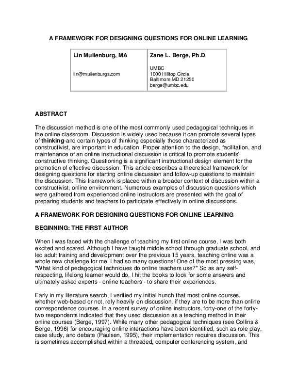 (PDF) A Framework for Designing Questions for Online Learning