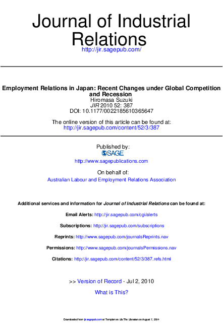 (PDF) Employment Relations in Japan: Recent Changes under Global ...