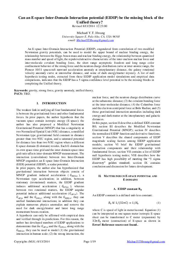 Can an E-space Inter-Domain Interaction potential (EIDIP) be the ...