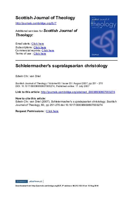(PDF) Schleiermacher's supralapsarian christology