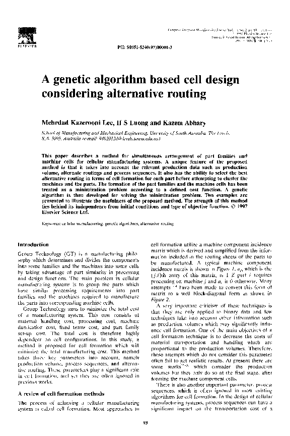 (PDF) A genetic algorithm based cell design considering alternative routing