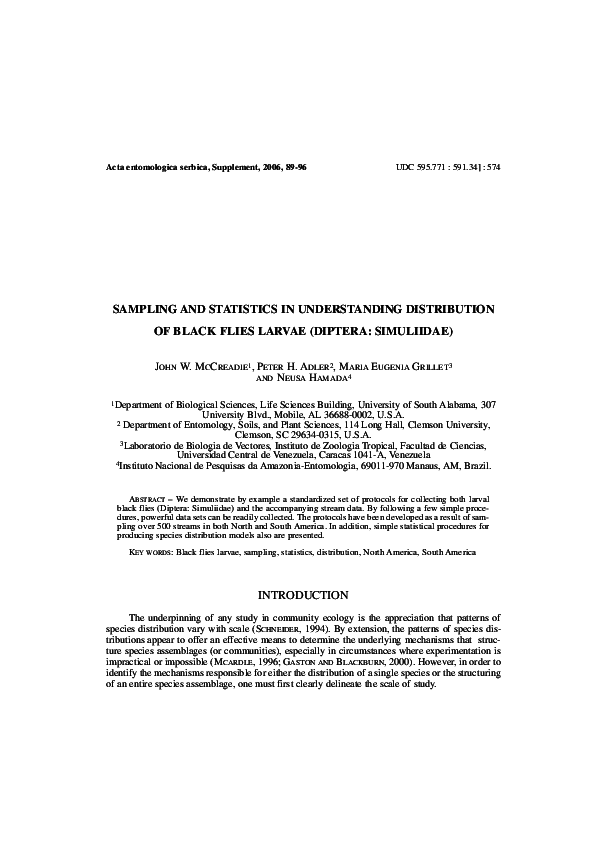 (PDF) SAMPLING AND STATISTICS IN UNDERSTANDING DISTRIBUTIONS OF BLACK FLY LARVAE (DIPTERA ...