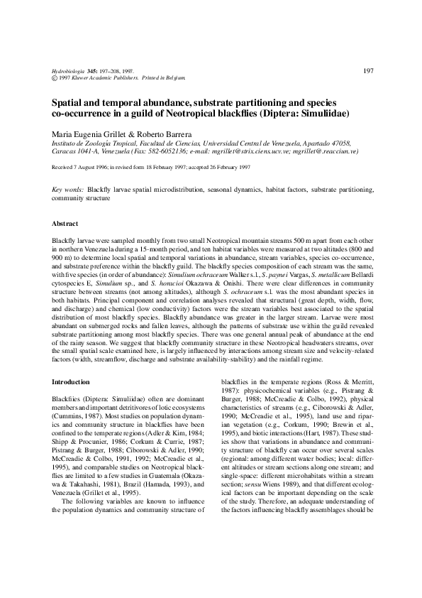 Pdf Spatial And Temporal Abundance Substrate Partitioning And Species Co Occurrence In A