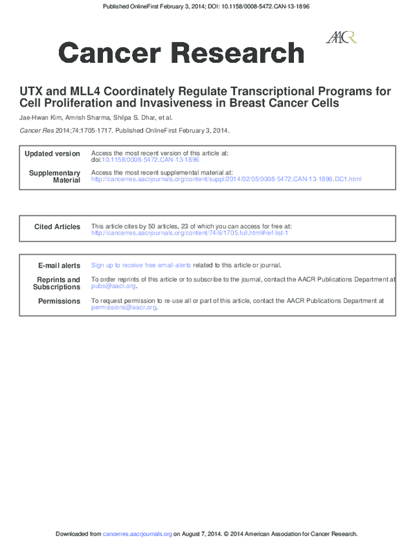 (PDF) UTX and MLL4 Coordinately Regulate Transcriptional Programs for ...