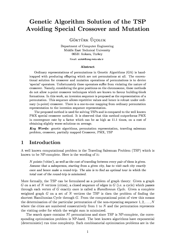 Genetic Algorithm Solution of the TSP Avoiding Special Crossover and Mutation