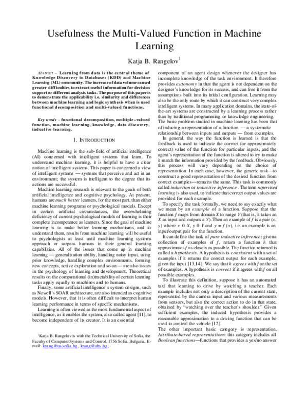 Pdf Usefulness The Multi Valued Function In Machine Learning