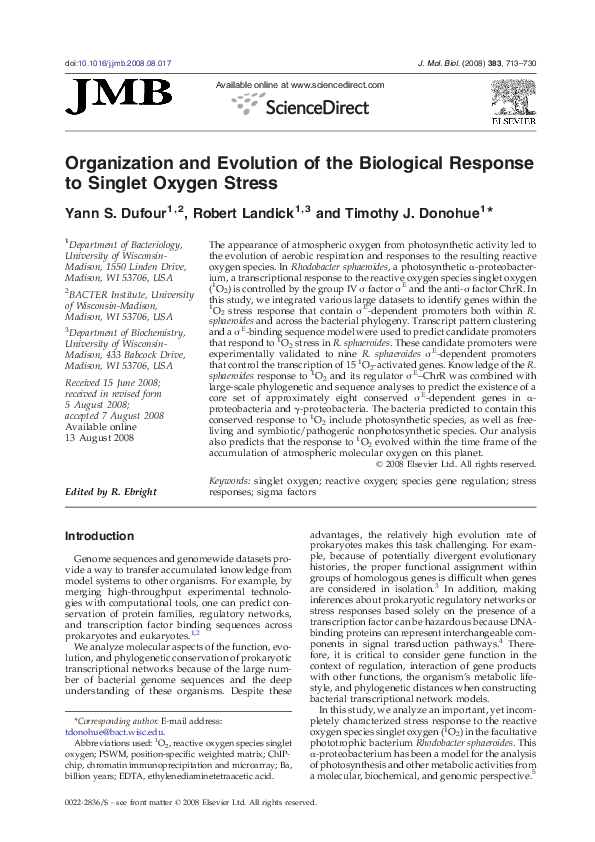 (PDF) Organization and Evolution of the Biological Response to Singlet ...
