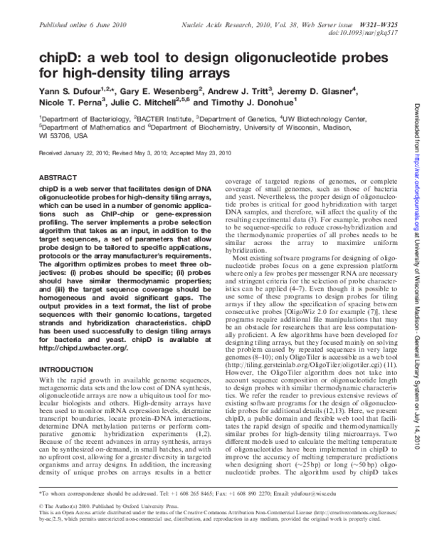 (PDF) chipD: a web tool to design oligonucleotide probes for high-density tiling arrays