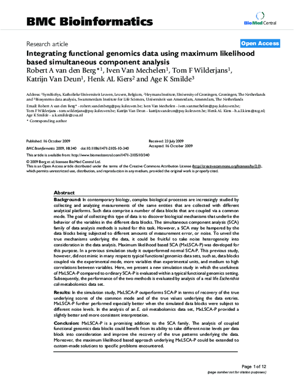 (PDF) Integrating Functional Genomics Data Using Maximum Likelihood Based Simultaneous Component ...