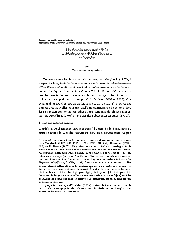 (PDF) Un témoin manuscrit de la « Mudawwana d’Abū Ġānim » en berbère ...