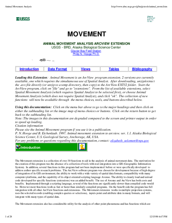 (PDF) MOVEMENT ANIMAL MOVEMENT ANALYSIS ARCVIEW EXTENSION USGS -BRD ...