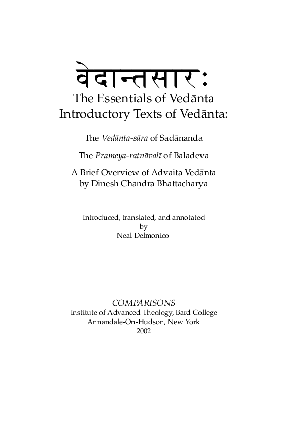 (PDF) First Steps in Vedanta, Vedantic Texts For Beginners: Sadananda's ...