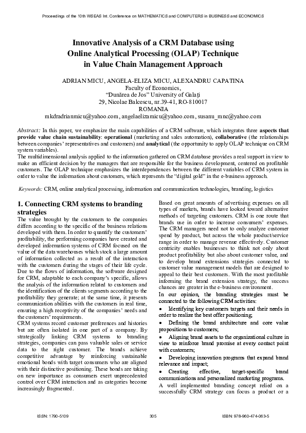 (PDF) Innovative Analysis of a CRM Database Using Online Analytical Processing (OLAP) Technique ...