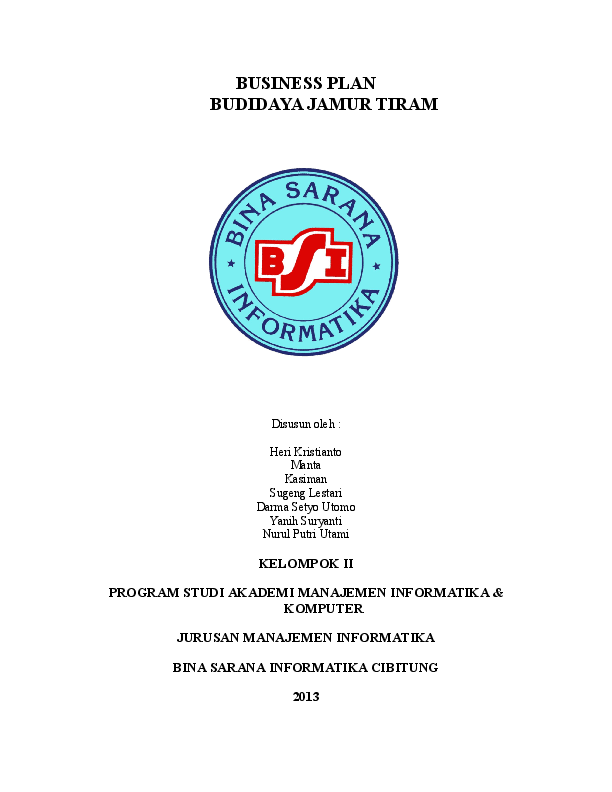 (DOC) BUSINESS PLAN BUDIDAYA JAMUR TIRAM KELOMPOK II PROGRAM STUDI ...