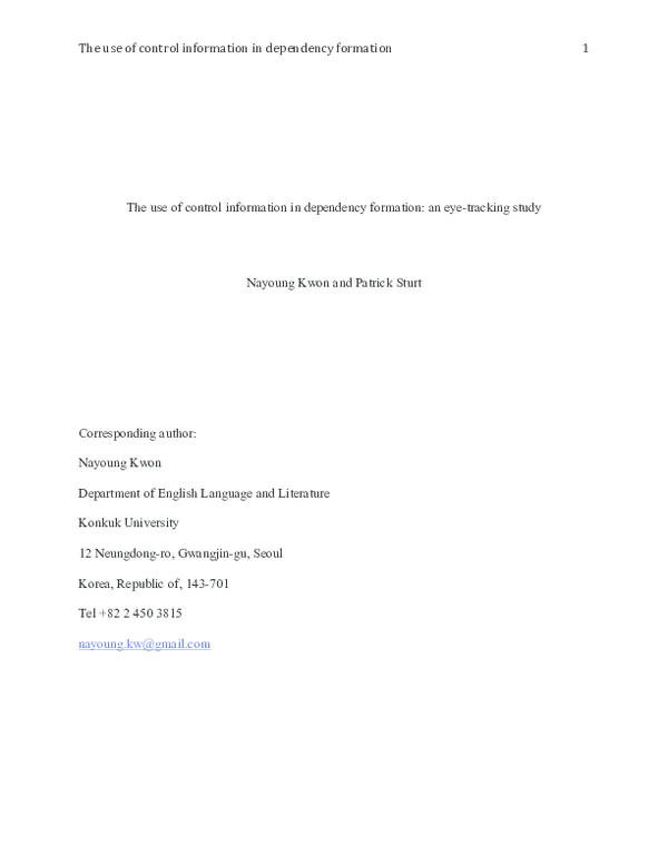 (PDF) The use of control information in dependency formation: An eye-tracking study