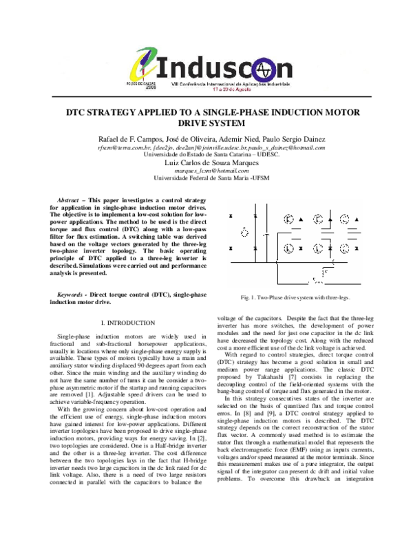 Pdf Dtc Strategy Applied To A Single Phase Induction Motor Drive System