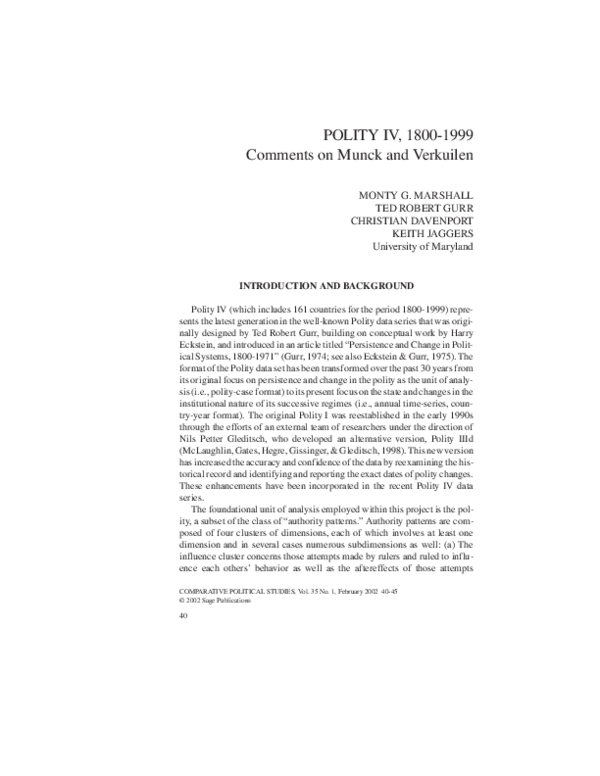 (PDF) Polity IV, 1800-1999Comments on Munck and Verkuilen