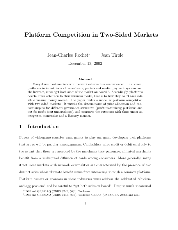 (PDF) Platform Competition in Two-Sided Markets