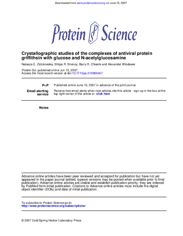 (PDF) Crystallographic studies of the complexes of antiviral protein ...