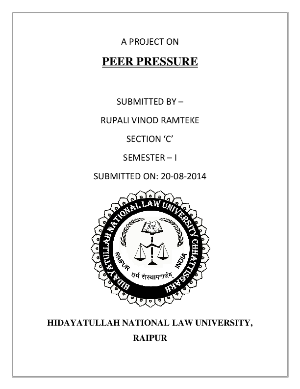 (DOC) A PROJECT ON PEER PRESSURE