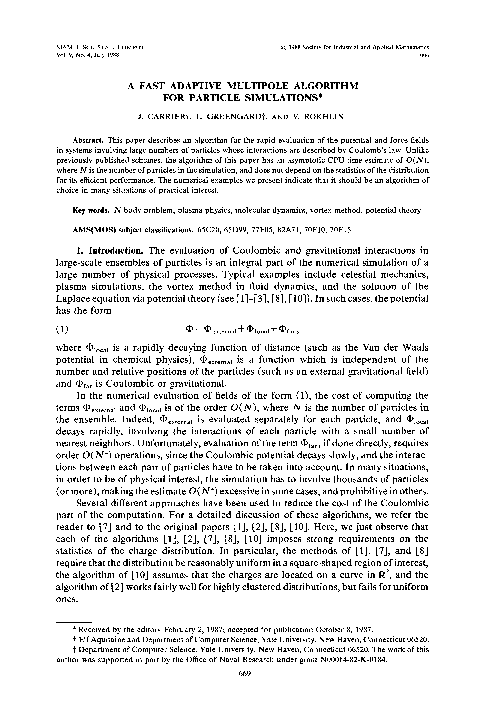 Pdf A Fast Adaptive Multipole Algorithm For Particle Simulations Pdf 1922 Kb 